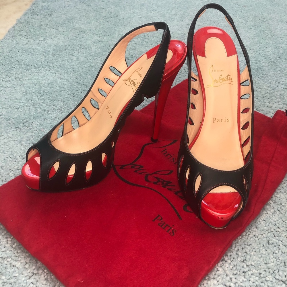Louboutin Black/Red Griff Sling 120 Cutout Leather - Gem